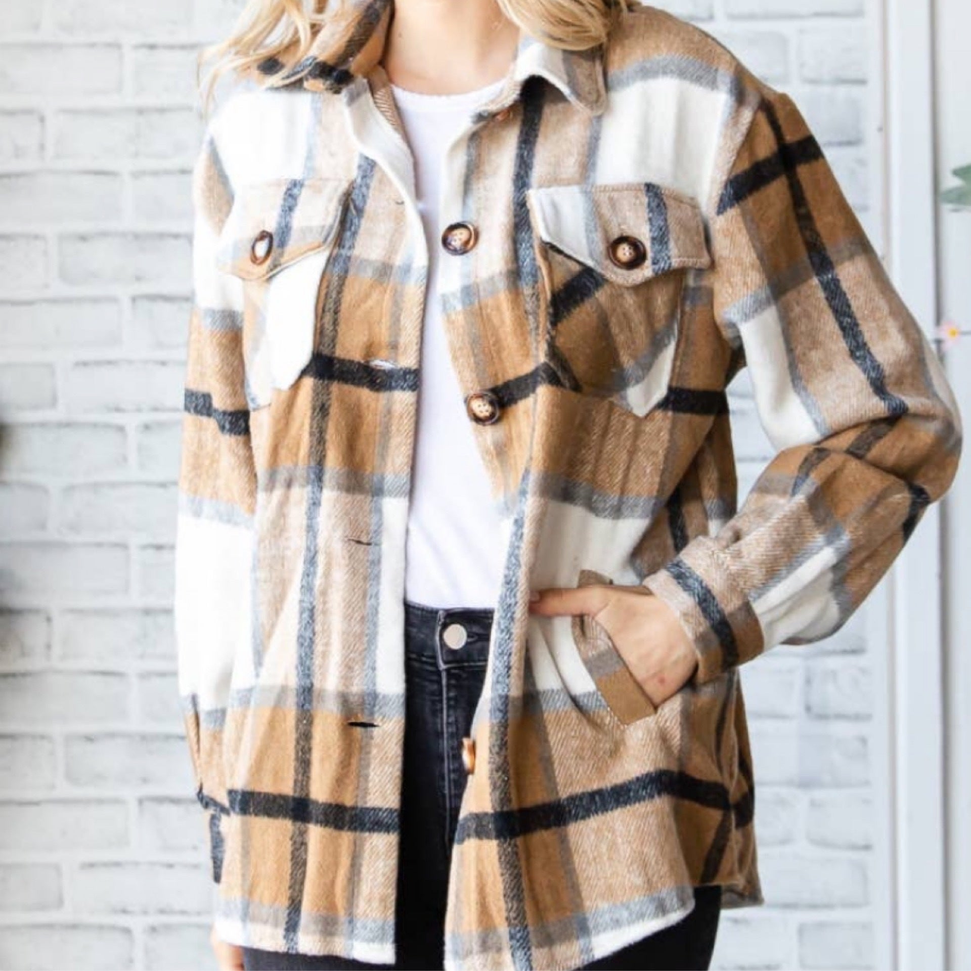 Plus Plaid Shacket with side pockets- Camel | Style on Main